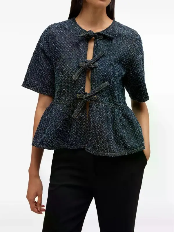 GANNI Bow Peplum Top - Blue