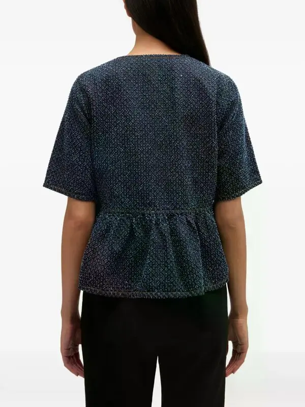 GANNI Bow Peplum Top - Blue