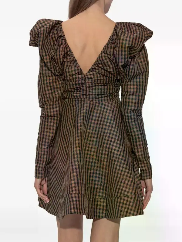 GANNI V-neck Checked Mini Dress