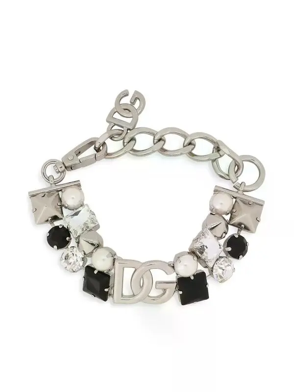 Dolce & Gabbana Dg-logo Rhinestone-embellished Bracelet - Silver