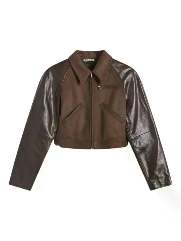 Auralee Pointed-collar Cropped Jacket - Brown