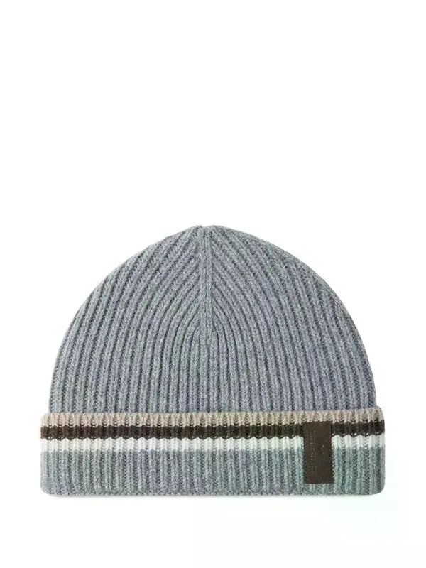 Paul & Shark Ribbed Striped Beanie Hat - Grey