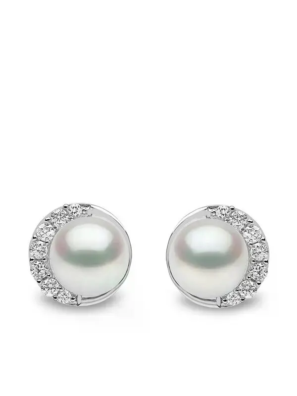 Yoko London 18kt White Gold Freshwater Pearl And Diamond Stud Earrings - Silver