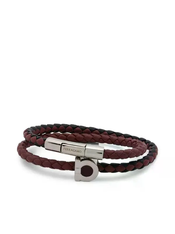 FERRAGAMO Gancini Double-wrap Braided Bracelet - Silver