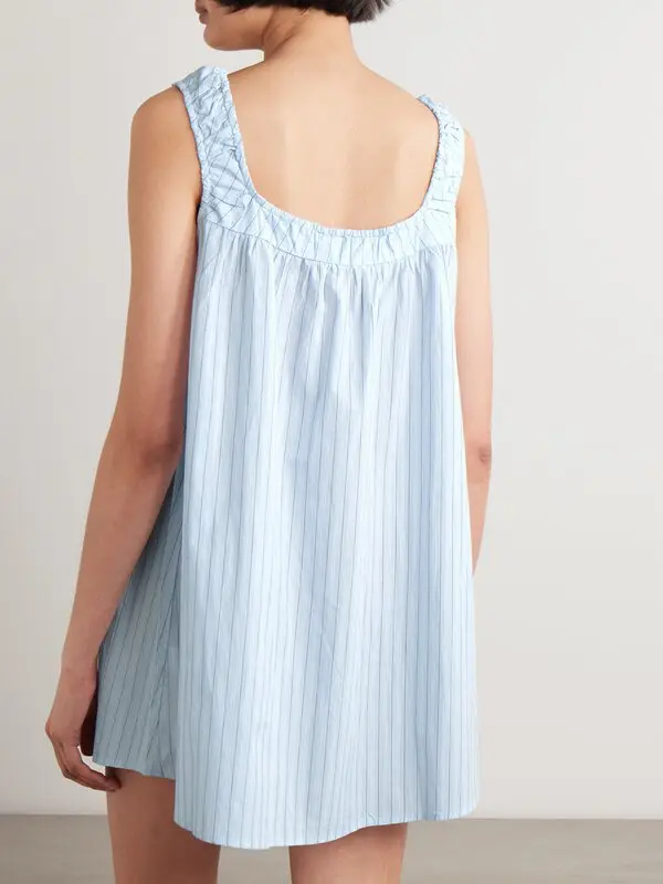 DEIJI STUDIOS Yoke Striped Cotton-poplin Mini Dress - Blue