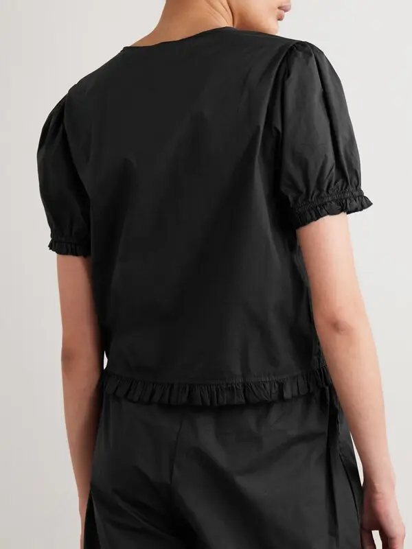 DEIJI STUDIOS Pintuck Tie-detailed Organic Cotton-poplin Top - Black