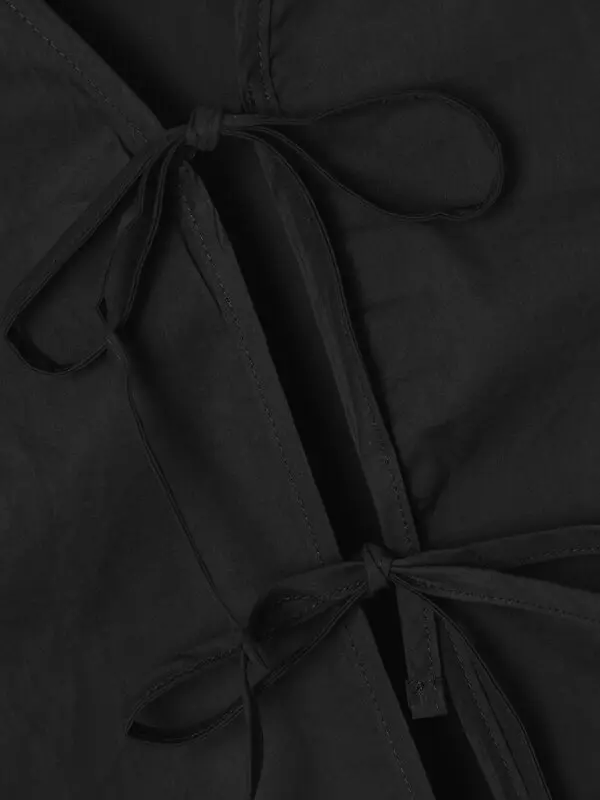 DEIJI STUDIOS Pintuck Tie-detailed Organic Cotton-poplin Top - Black