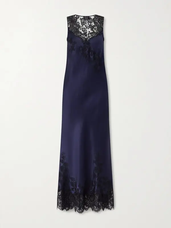 Carine Gilson Lace-trimmed Silk-satin Nightdress - Blue