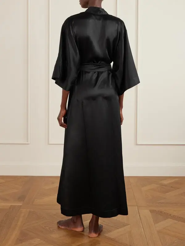 Carine Gilson Belted Floral-embroidered Silk-satin Kimono