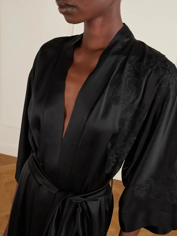 Carine Gilson Belted Floral-embroidered Silk-satin Kimono