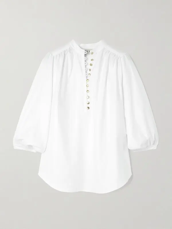 Maison Mayle Vivi Pleated Herringbone Cotton Blouse