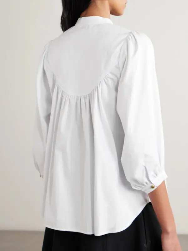 Maison Mayle Vivi Pleated Herringbone Cotton Blouse