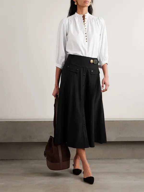 Maison Mayle Vivi Pleated Herringbone Cotton Blouse