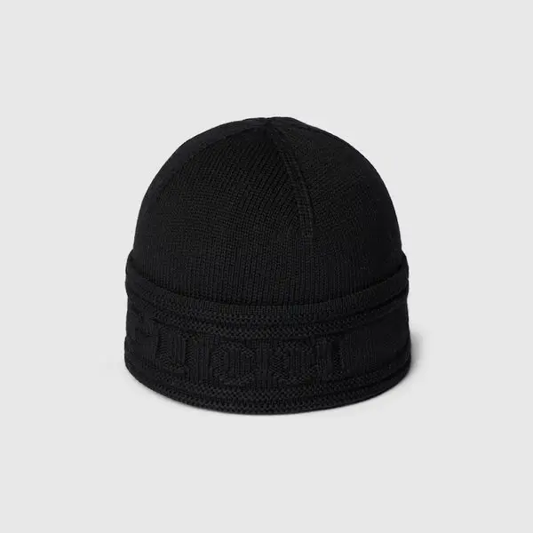 Gucci Knit Wool Beanie With Logo - Black