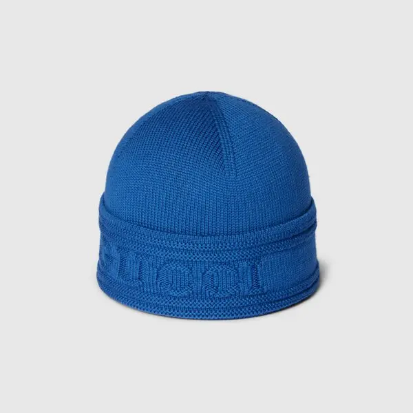 Gucci Knit Wool Beanie With Logo - Blue