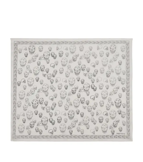 Alexander McQueen Silk Painted Skull Scarf - Ivory