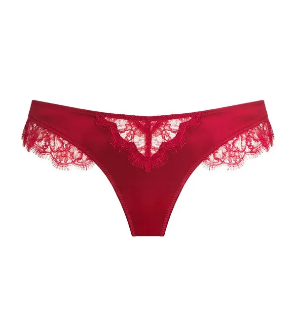 Kiki De Montparnasse Stretch-silk Lace Thong - Red