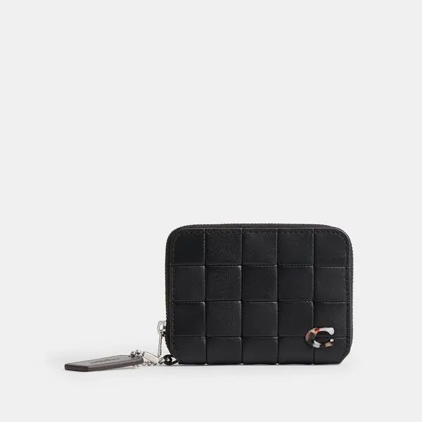 COACHTOPIA Zip Around Wallet In Checkerboard Upcrafted Leather - Black