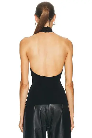 L'academie Claudette Halter Knit Top - Black