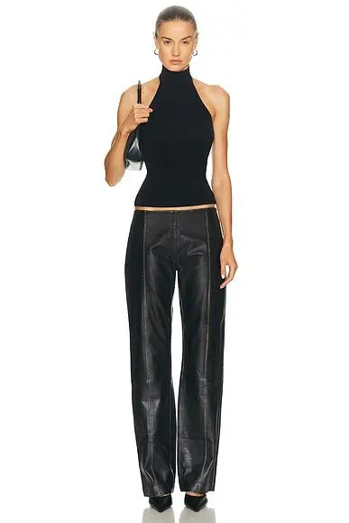 L'academie Claudette Halter Knit Top - Black
