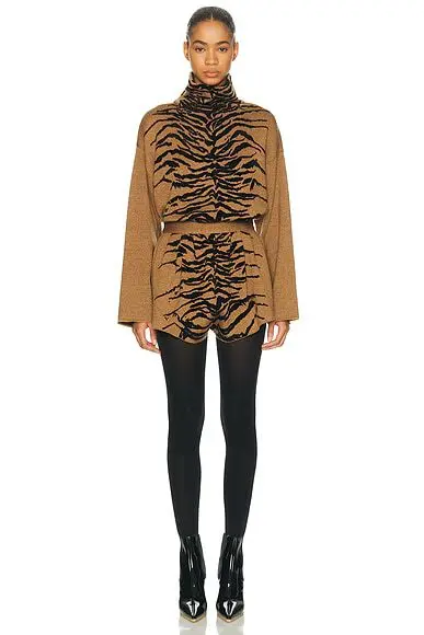 Alaïa Tiger Print Turtleneck Sweater