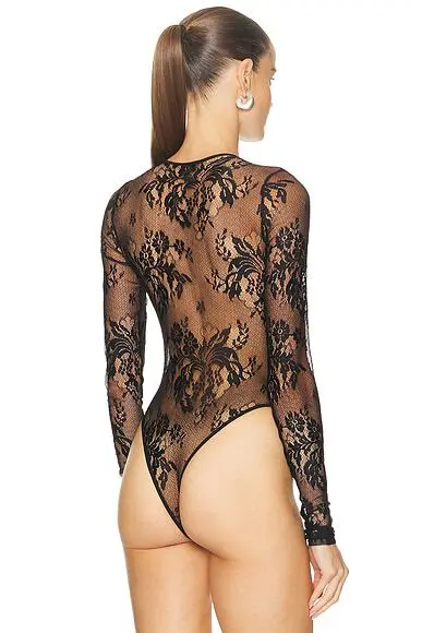 Wardrobe.NYC Evening Lace Bodysuit - Black