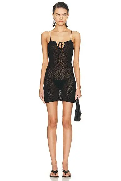 ZIAH Open Knit Strappy Mini Dress - Black