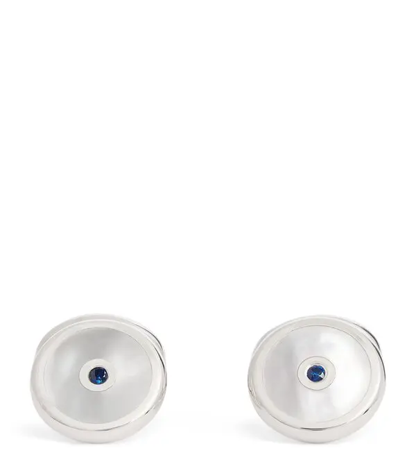 DEAKIN & FRANCIS Sterling Silver, Mother-of-pearl And Sapphire Round Cufflinks - White