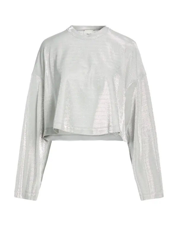 ALYSI Metallic Long Sleeve Crewneck Top