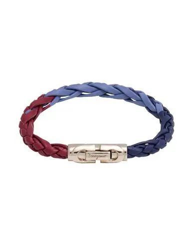 FERRAGAMO Braided Leather Bracelet With Logo - Blue