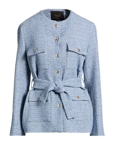 Maje Tweed Belted Jacket - Blue