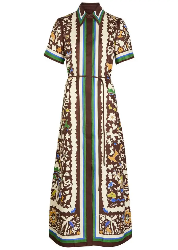 ALEMAIS Alémais Maroc Printed Linen Maxi Shirt Dress - Multicoloured