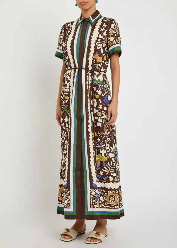 ALEMAIS Alémais Maroc Printed Linen Maxi Shirt Dress - Multicoloured