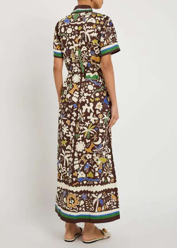 ALEMAIS Alémais Maroc Printed Linen Maxi Shirt Dress - Multicoloured