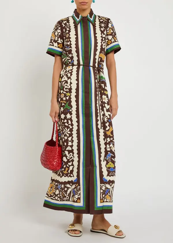 ALEMAIS Alémais Maroc Printed Linen Maxi Shirt Dress - Multicoloured