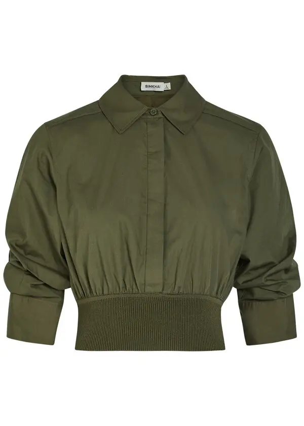 Simkhai Stiles Cropped Cotton Poplin Shirt - Khaki
