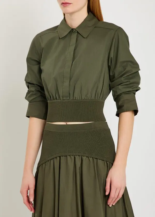 Simkhai Stiles Cropped Cotton Poplin Shirt - Khaki