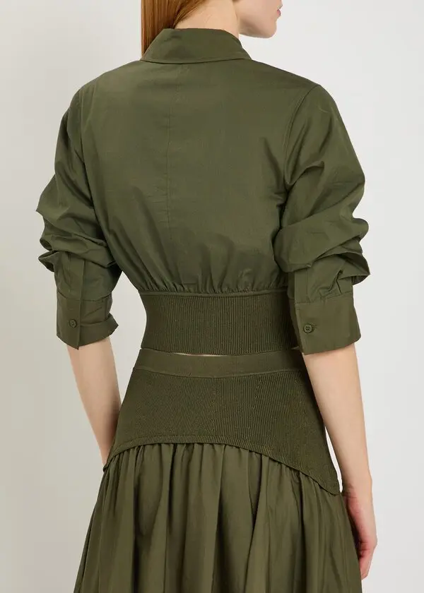 Simkhai Stiles Cropped Cotton Poplin Shirt - Khaki
