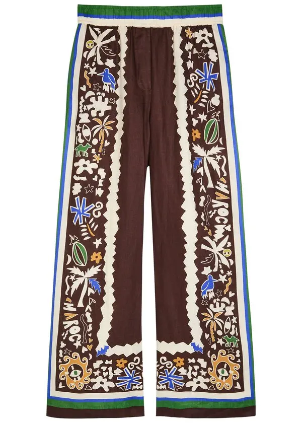 ALEMAIS Maroc Printed Wide-leg Linen Trousers - Multicoloured