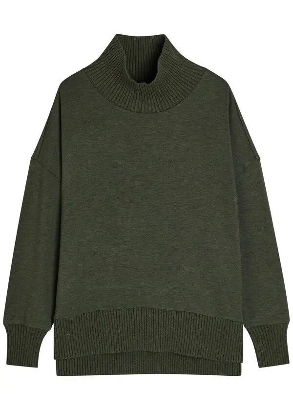 Varley Barker High-neck Stretch-jersey Sweatshirt - Olive