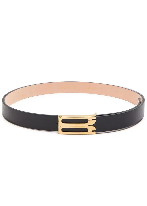 Victoria Beckham Grained Leather Belt With Designer Plaque - Black
