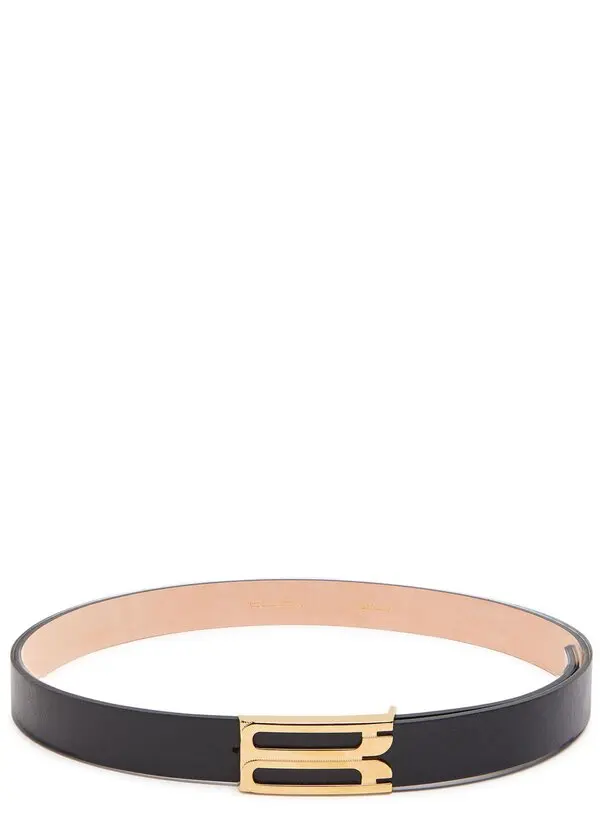 Victoria Beckham Grained Leather Belt With Designer Plaque - Black