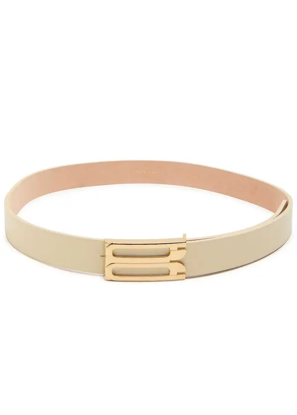 Victoria Beckham Grained Leather Belt With Designer Plaque - Ivory
