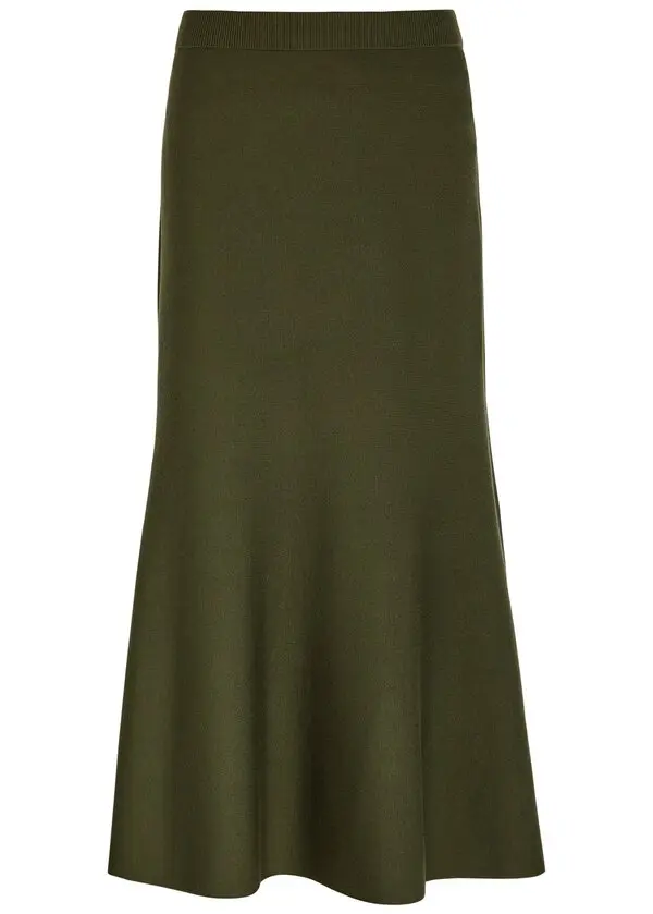 Simkhai Layne Ribbed Merino Wool Midi Skirt - Khaki