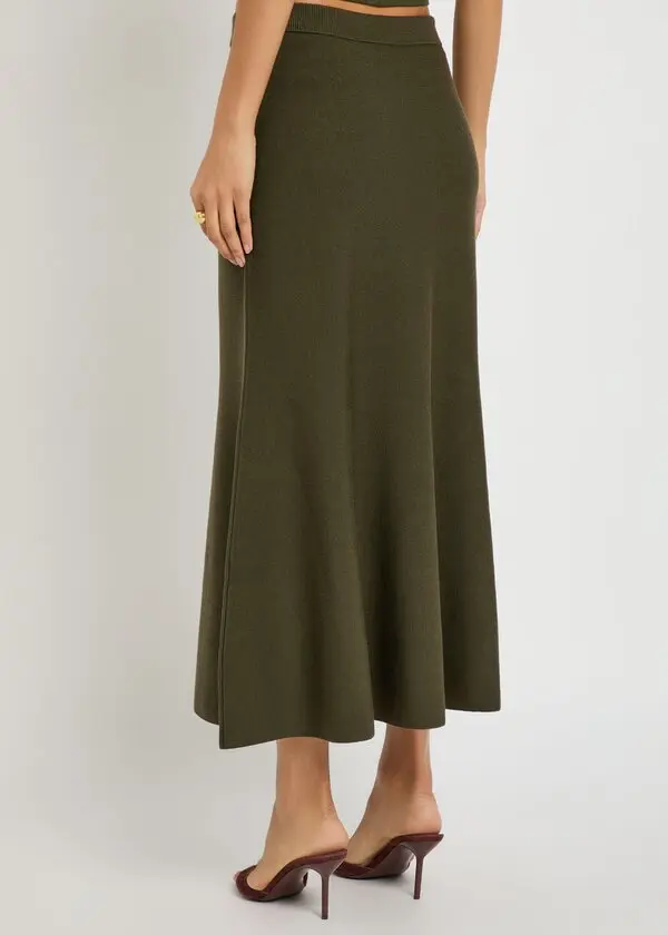 Simkhai Layne Ribbed Merino Wool Midi Skirt - Khaki