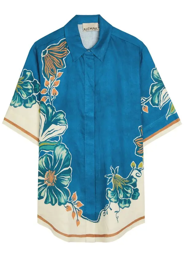 ALEMAIS Luda Printed Linen Shirt - Blue