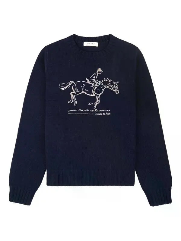 Sporty & Rich Equestrian-embroidered Crew-neck Sweater - Blue