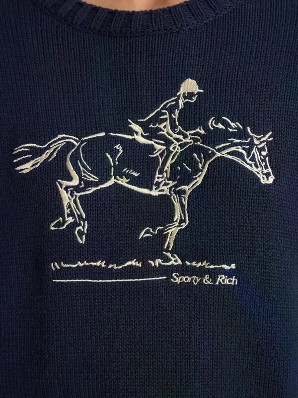 Sporty & Rich Equestrian-embroidered Crew-neck Sweater - Blue