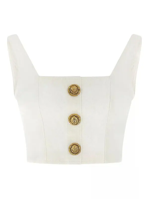 Balmain Button Square-neck Top - White