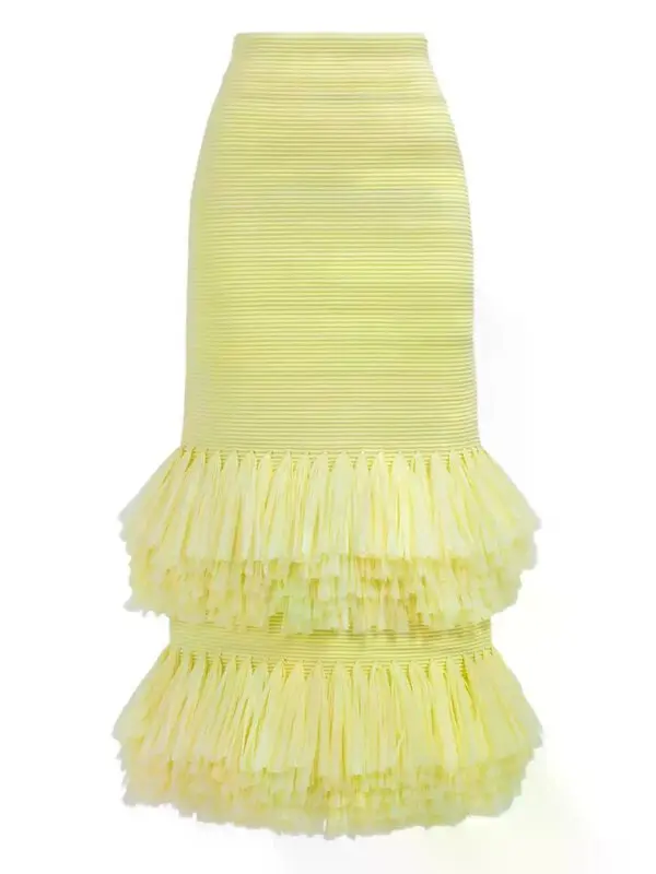 Aje Agave Raffia Midi Skirt